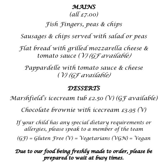 Childrens Menu | The Fox Inn Corfe Castle