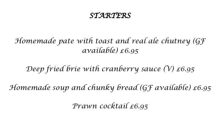 Menu | The Fox Inn Corfe Castle